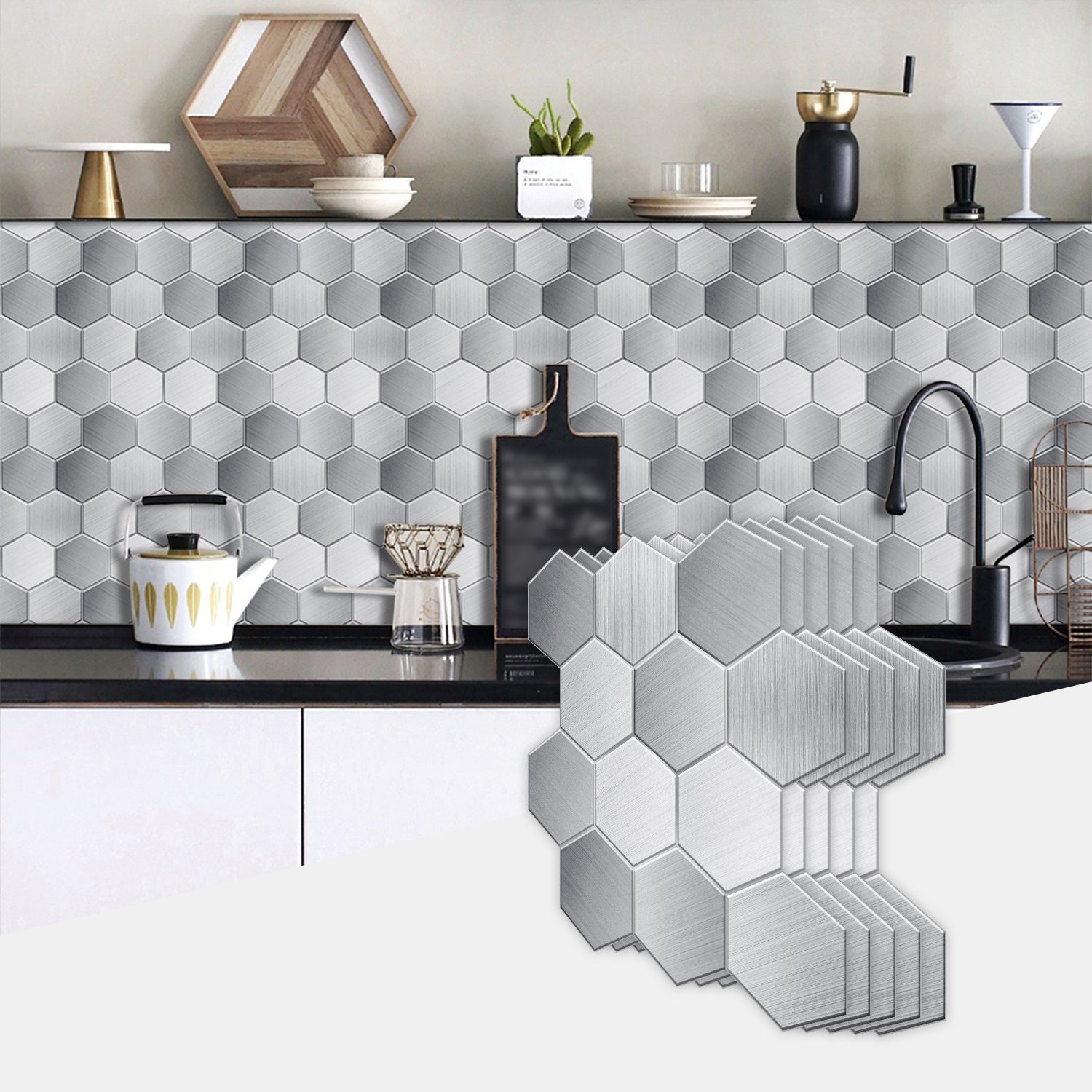 Hexagon Stick Kitchen Backsplash Tiles, Mosaic Tile Stickers Pvc Peel ...